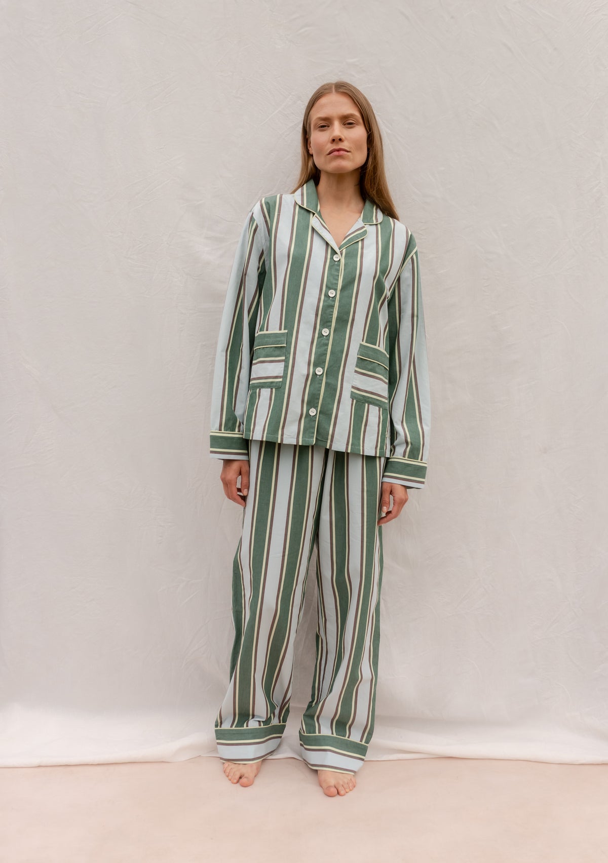 TBCo Cotton Pyjamas in Blue & Green Stripe
