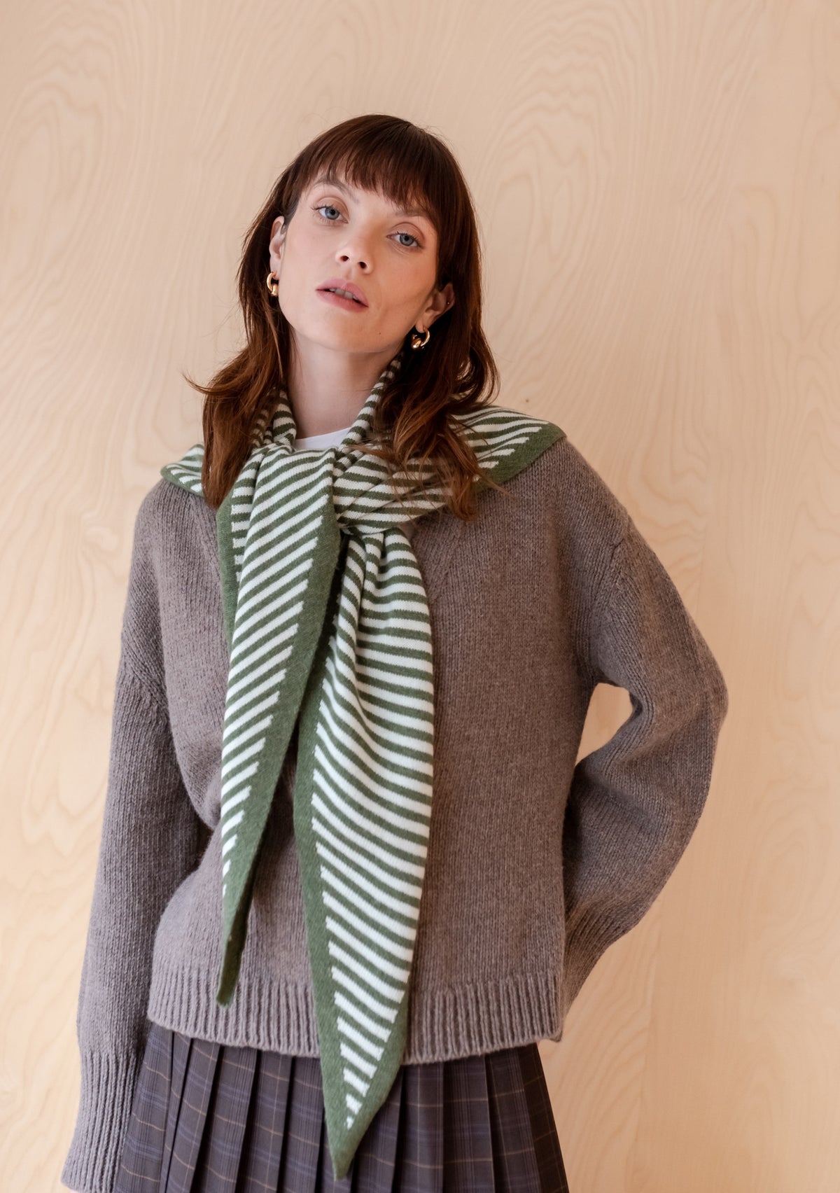 Large Merino Triangle Scarf in Green Stripe – TBCo
