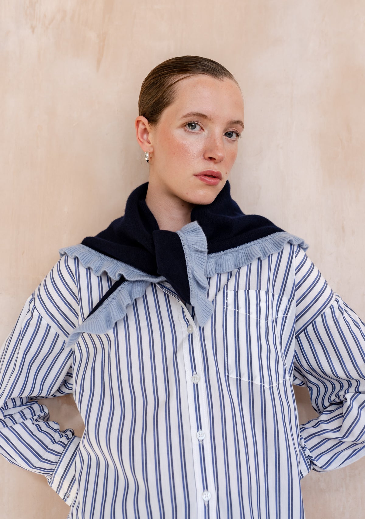 Merino Wool Triangle Scarf in Navy Ruffle – TBCo