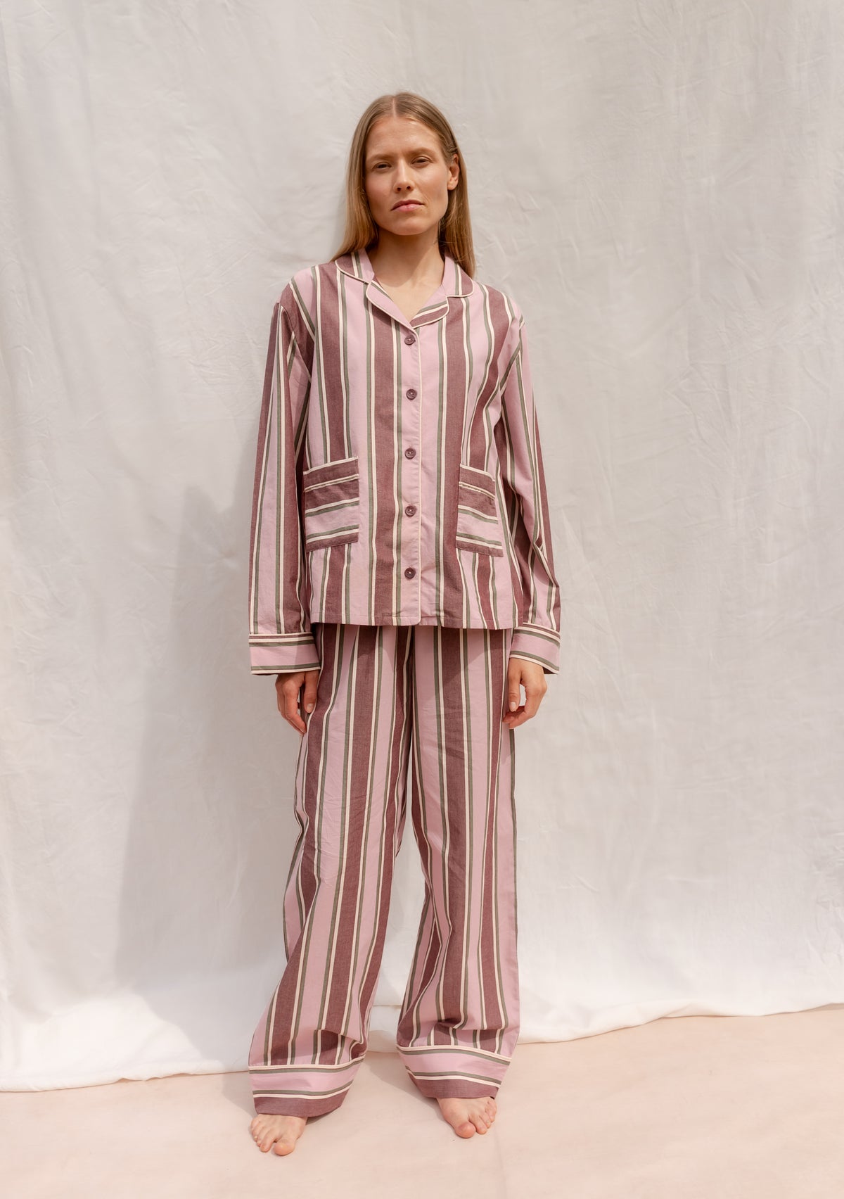 TBCo Cotton Pyjamas in Pink & Burgundy Stripe