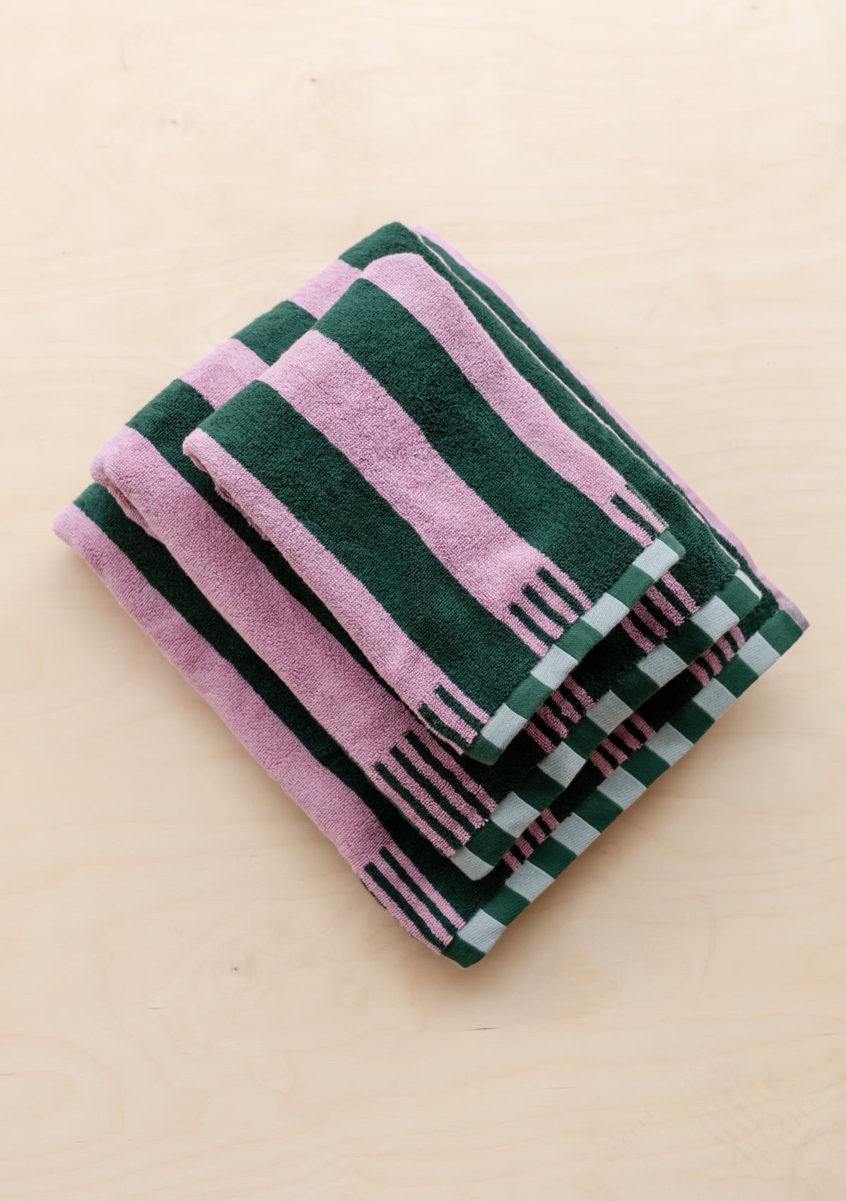 TBCo Terry Cotton Towels in Rose Pink & Green Stripe